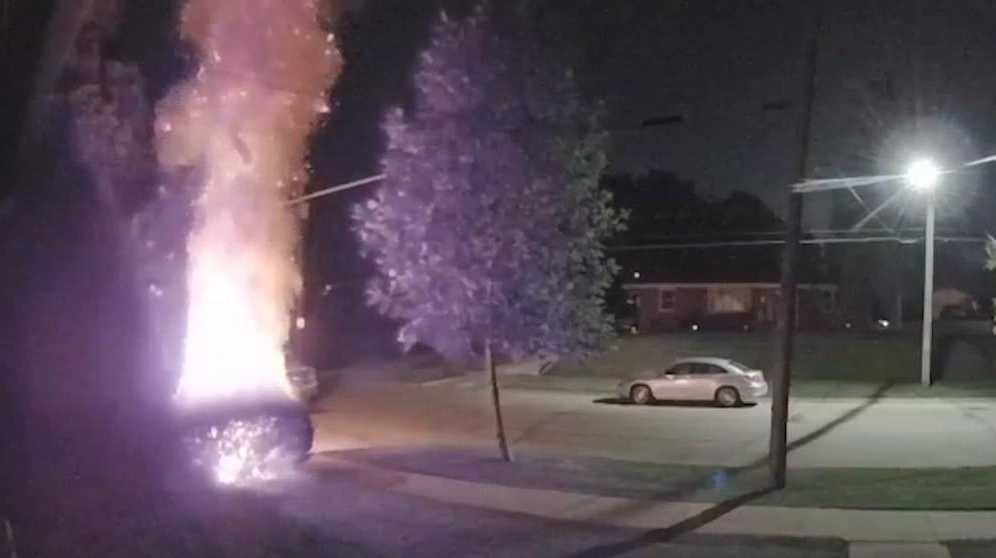 Doorbell camera shows moment fireworks set bushes near a home on fire ...