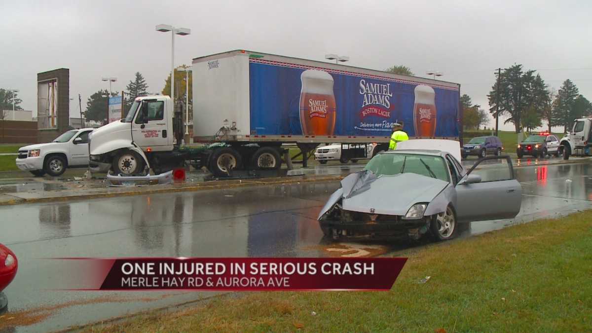 Driver seriously hurt in crash with semi on Merle Hay Road