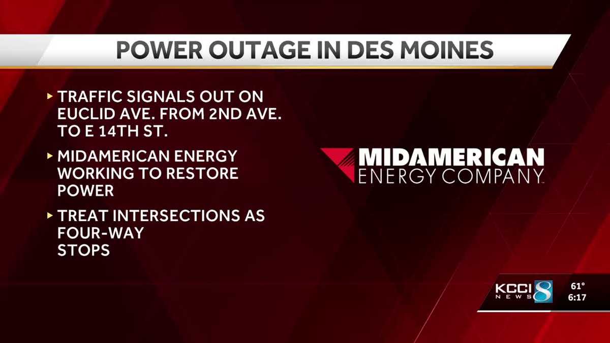 Traffic signals back in service after power outage in northeast Des Moines