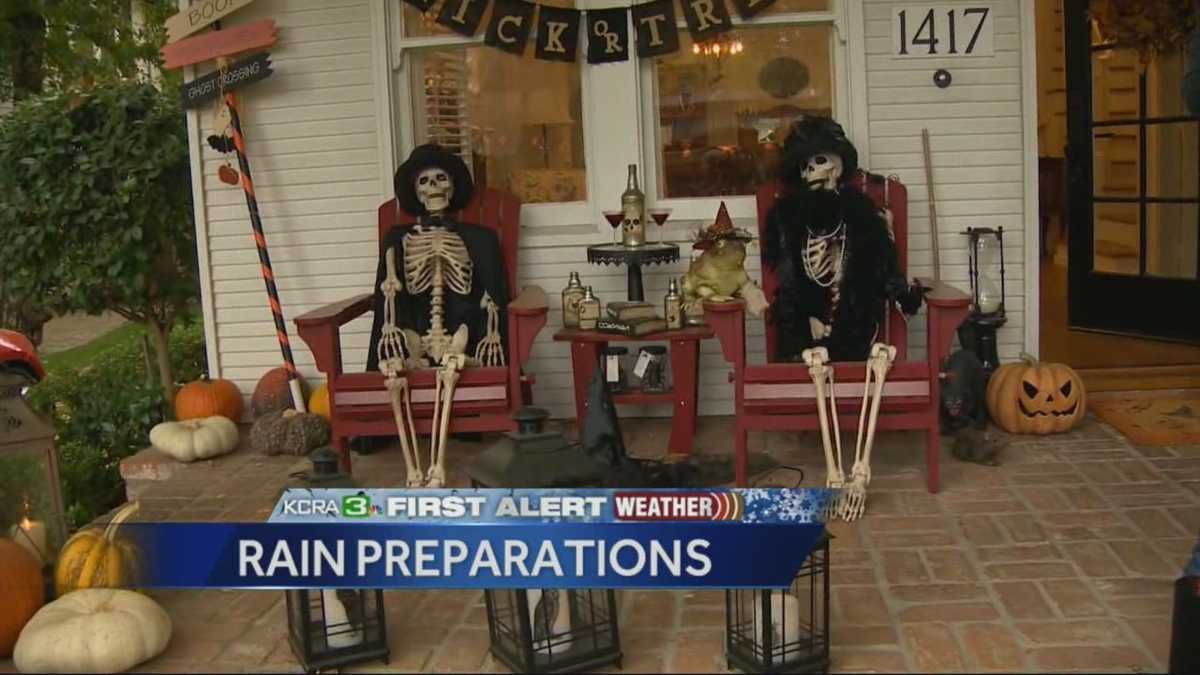 Preparations for Halloween rain
