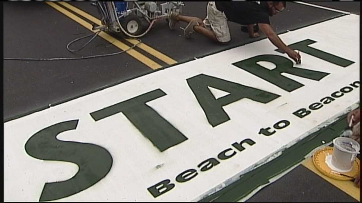 Starting line painted for Beach to Beacon 10K
