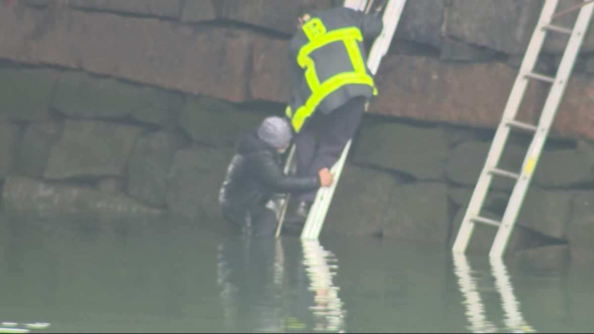 Men fall off wall into water in South Boston