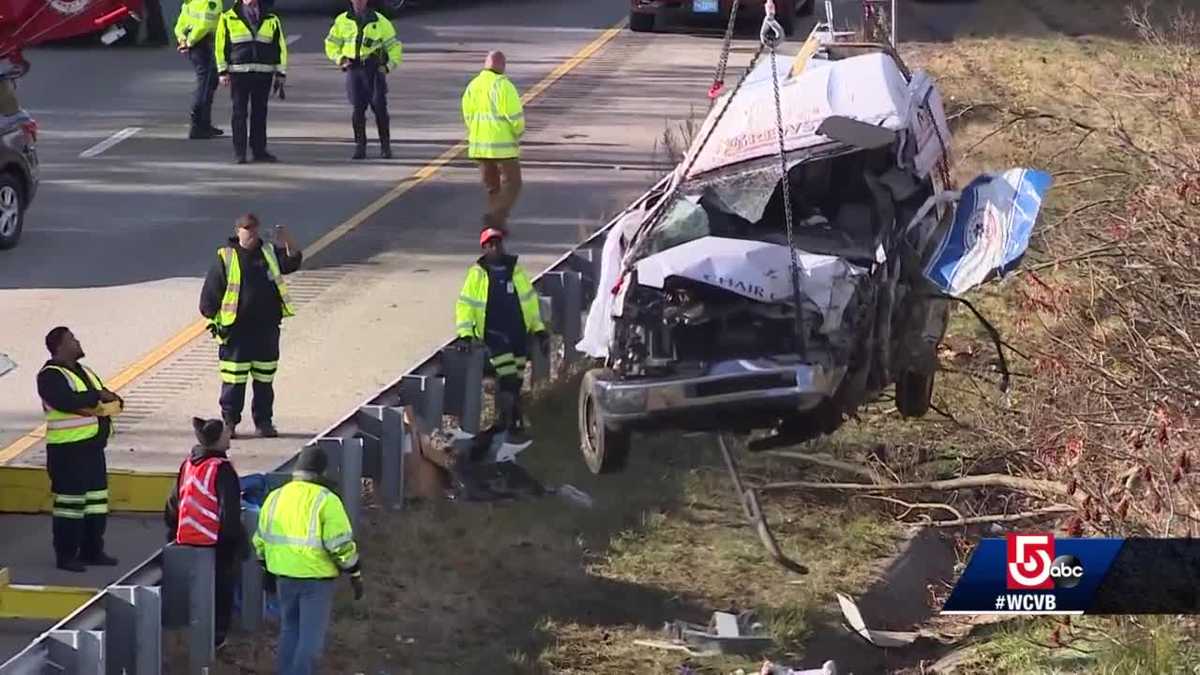 Four workers hurt in Route 128 medical transport van rollover crash