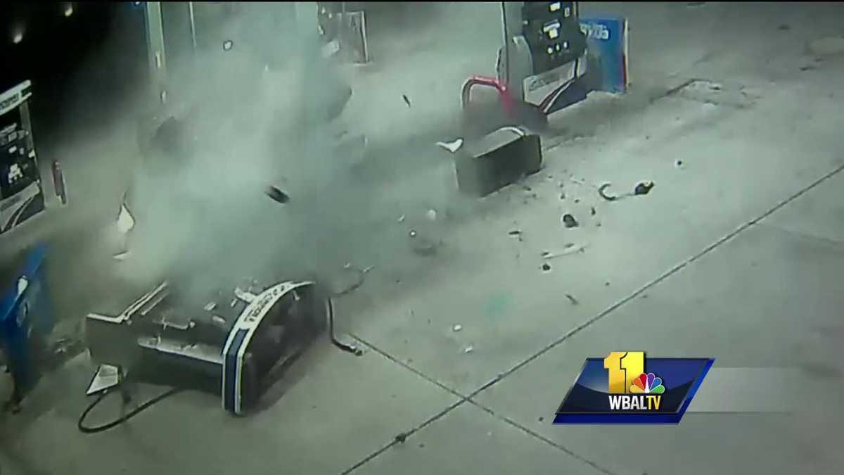 Video shows car crashing into gas pump, flipping over