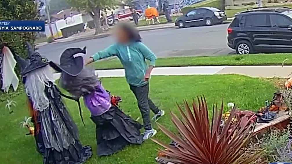 Police contact woman seen knocking over Halloween decorations