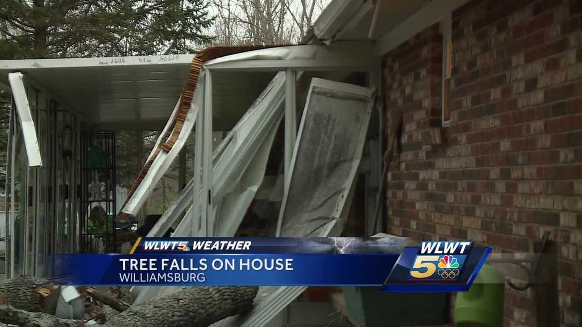 Strong winds topple tree onto Clermont County home