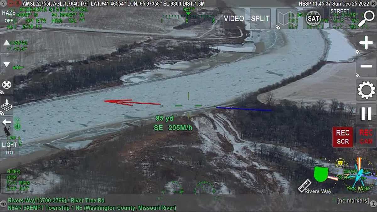 Missouri River ice jams: Aerial footage from Nebraska State Patrol
