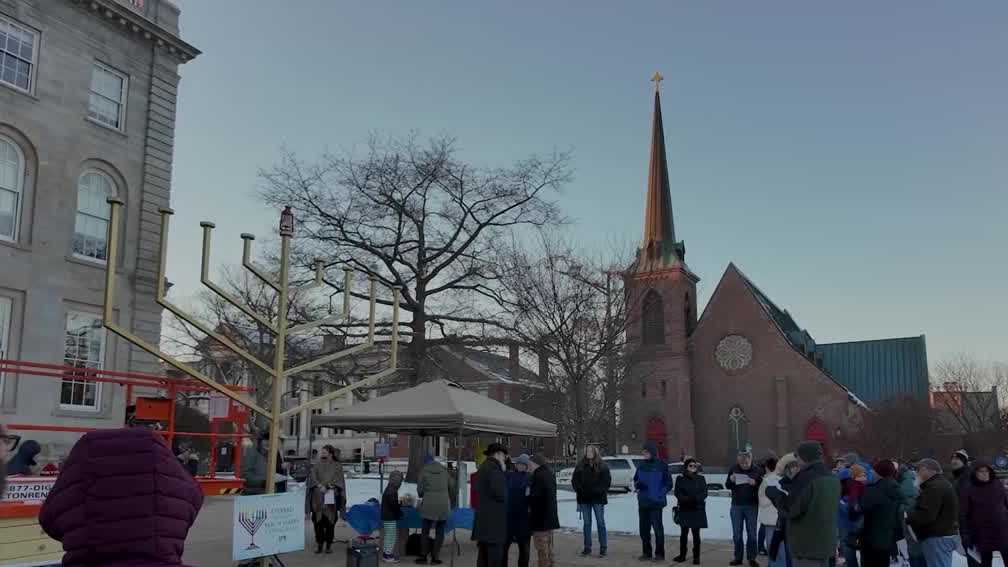 Menorah lit outside State House on first night of Hanukkah