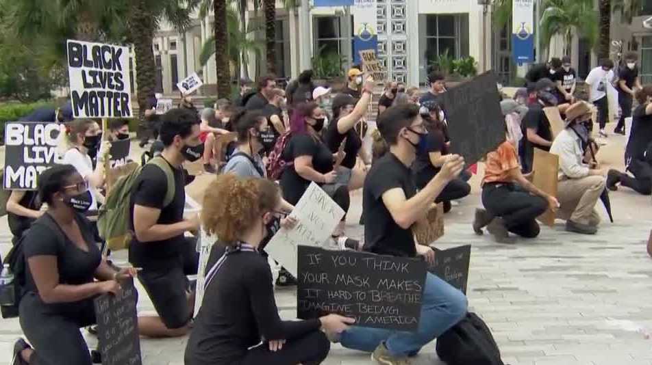 Demonstrators call for end of racial injustice as protests enter ninth ...