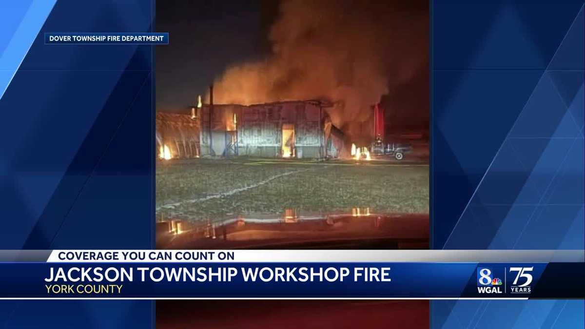Fire crews battle fully engulfed workshop fire in York County, Pa.