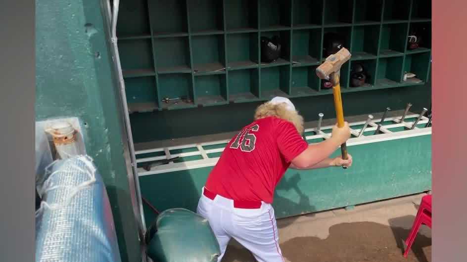Team uses sledgehammer to help player stuck in bathroom at baseball ...