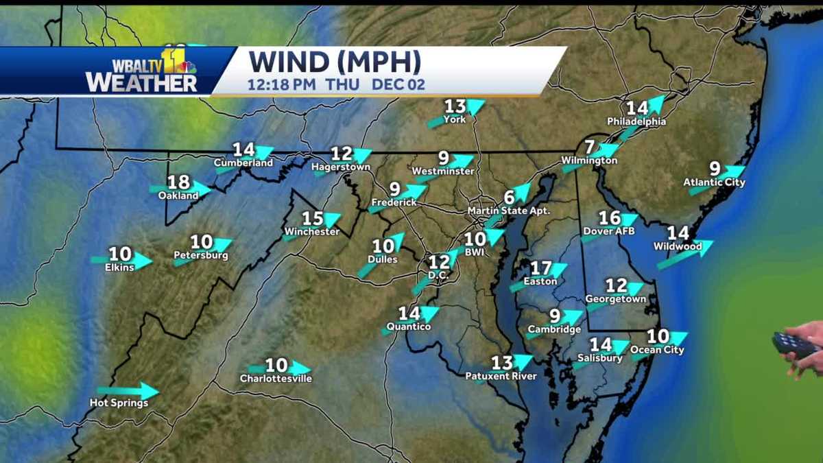 Windy afternoon with gusts near 20 mph