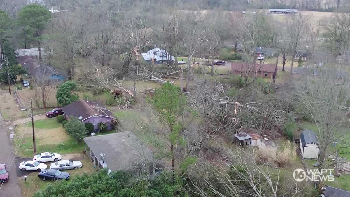 Eagle Eye 16 flies over storm damage in Edwards, MS