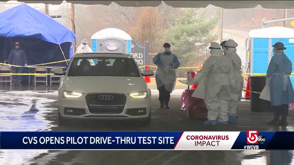 CVS location testing drive-thru COVID-19 screening for 1st responders