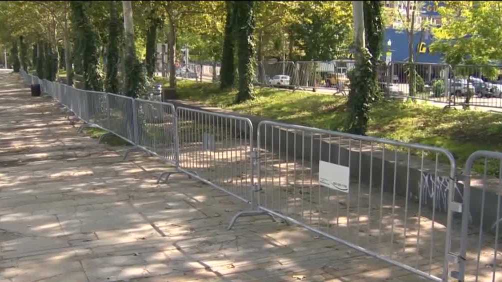Barricades along Fort Duquesne Boulevard to deter vagrant activity