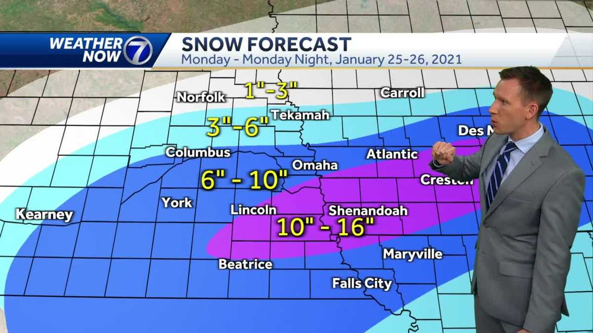 The latest snow totals and timing for Monday's winter storm