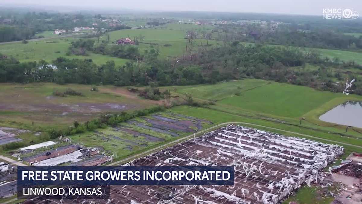 Drone video shows amount of damage in Linwood, Kansas