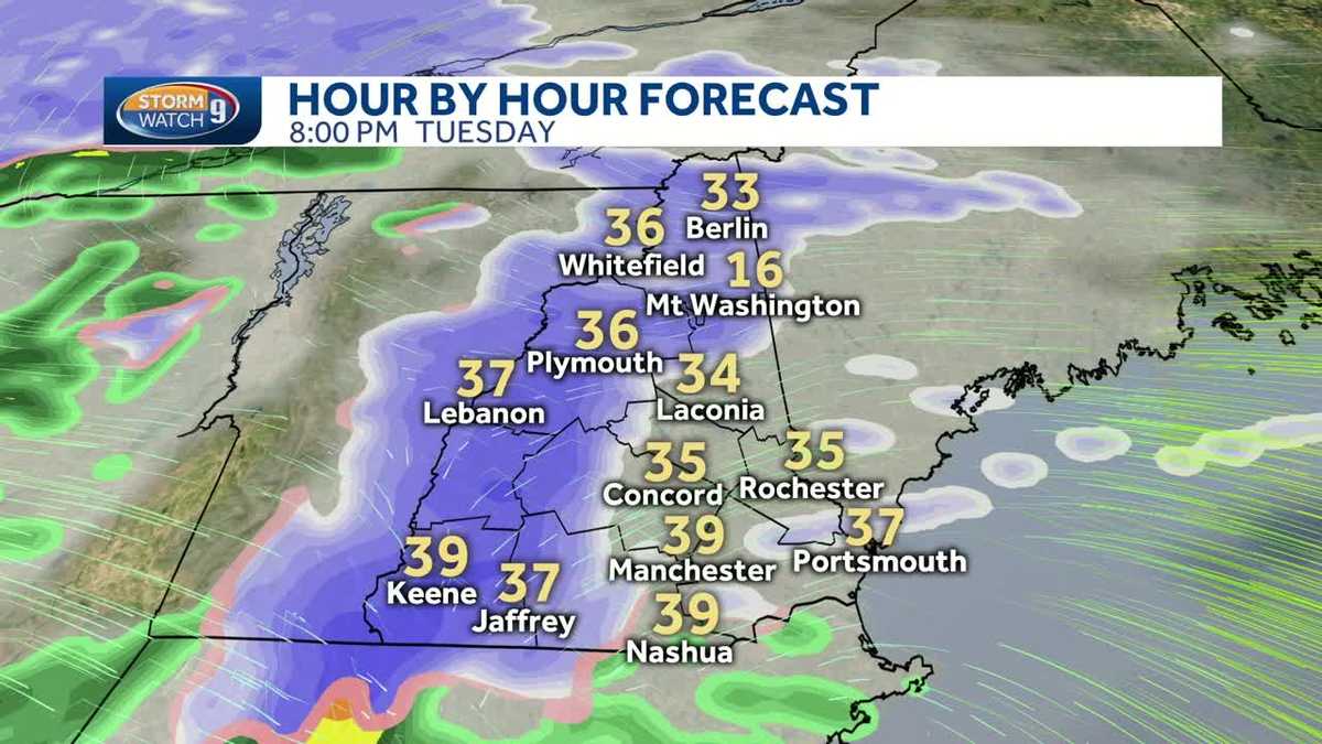 Wet snow, rain Monday in NH; another round of wet weather for Tuesday