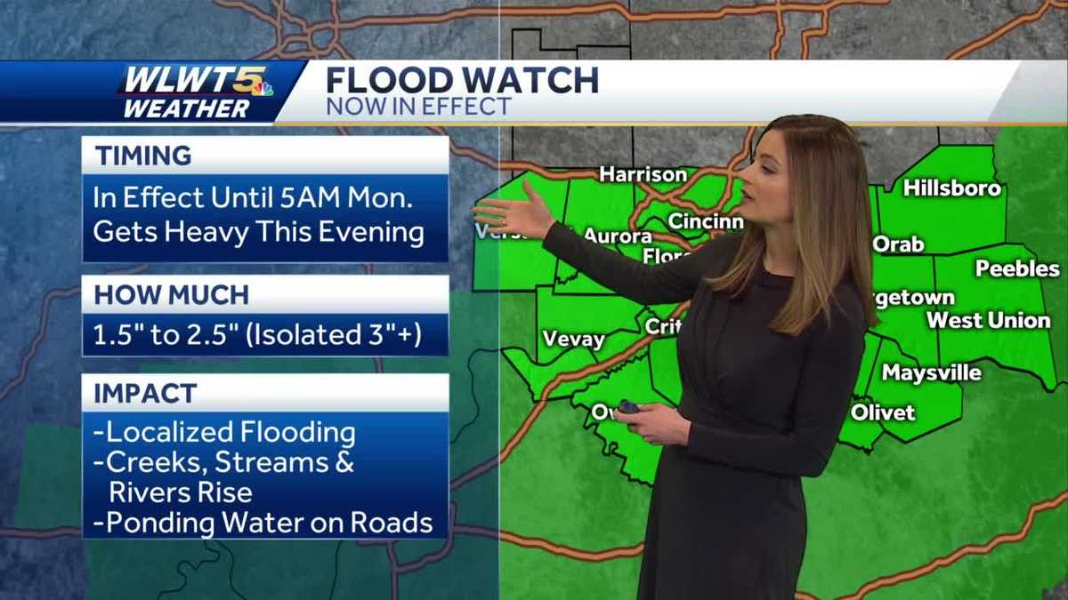 Flood Watch continues as heavy rain moves in