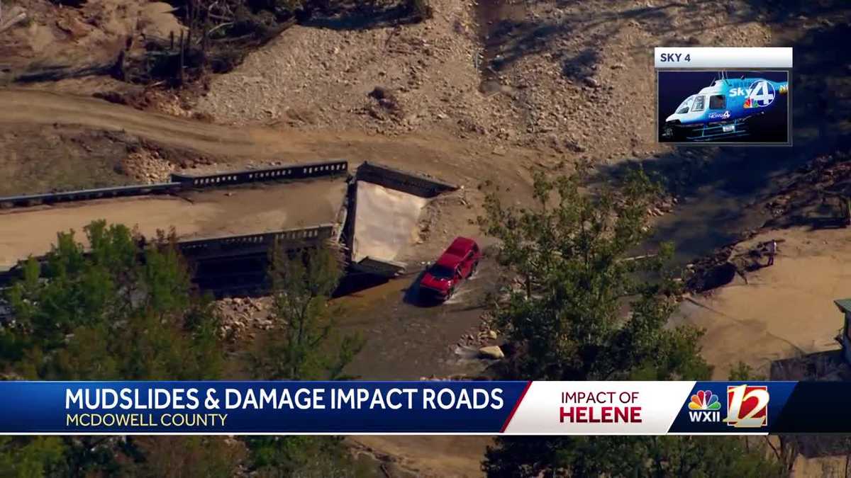 MUST WATCH | Aerial view shows mudslide damage from Helene in McDowell County