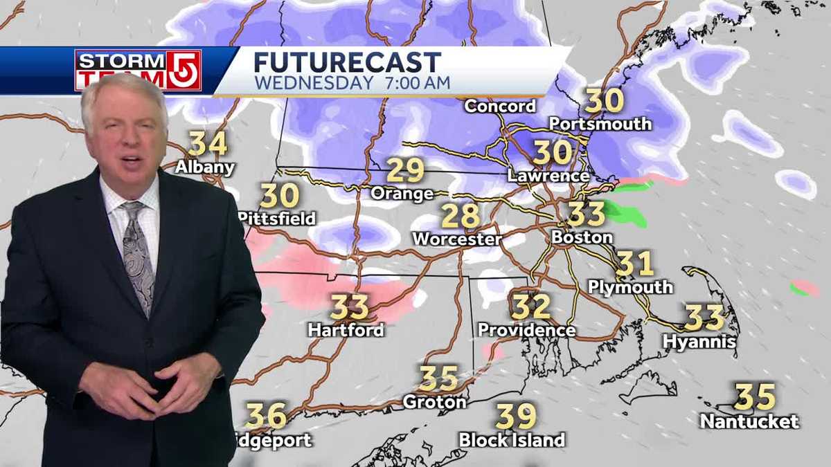Video: Snow transitions to freezing rain in Mass. on Wednesday