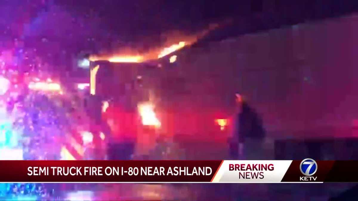Semi truck catches fire on Interstate 80