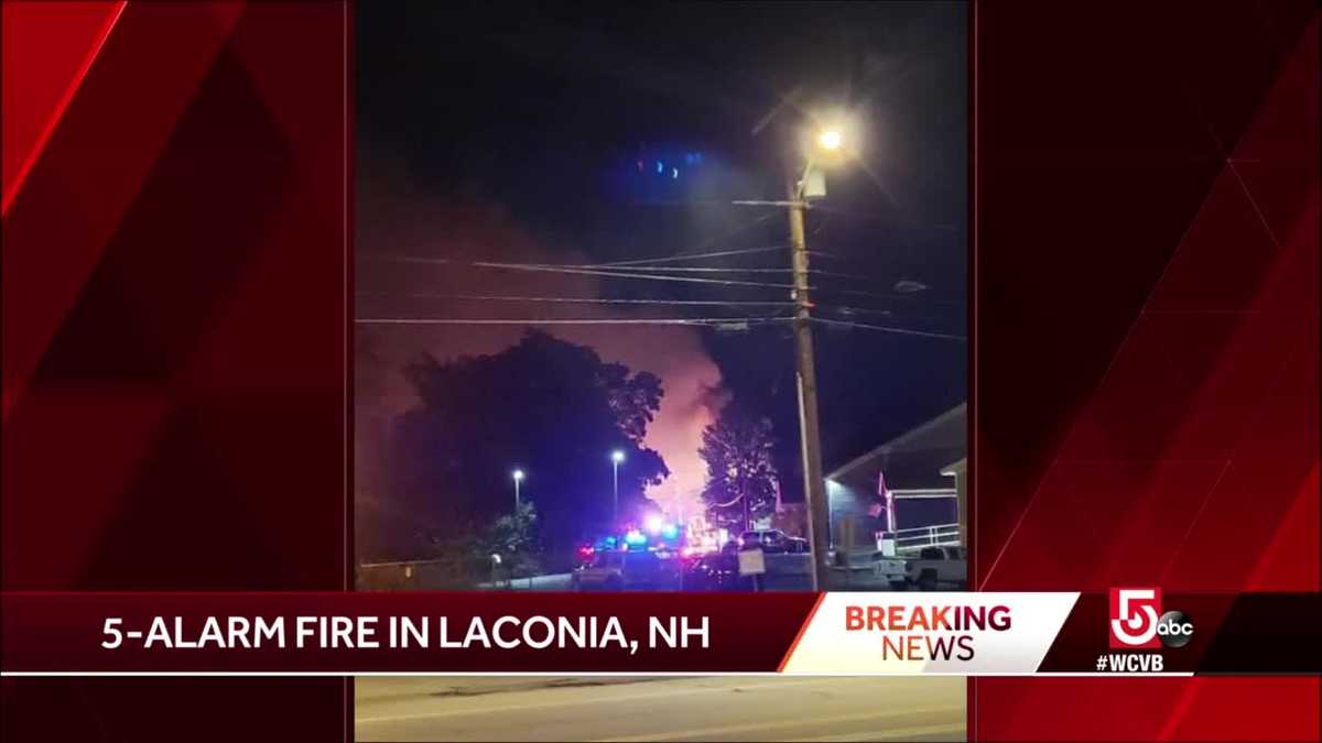 Crews battle 5-alarm fire in Laconia