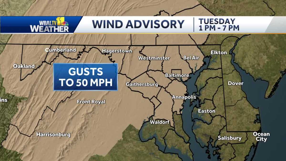 Wind gusts to 40-50 mph Tuesday, showers possible