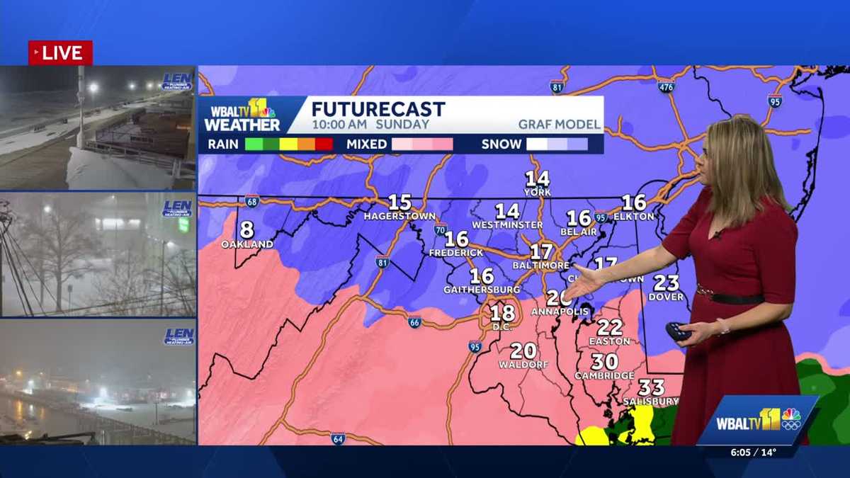 Heavy snowfall moving through Maryland