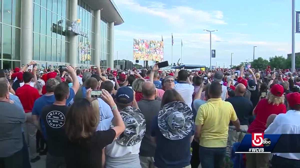 Overflow crowd watches President Trump from outside NH arena