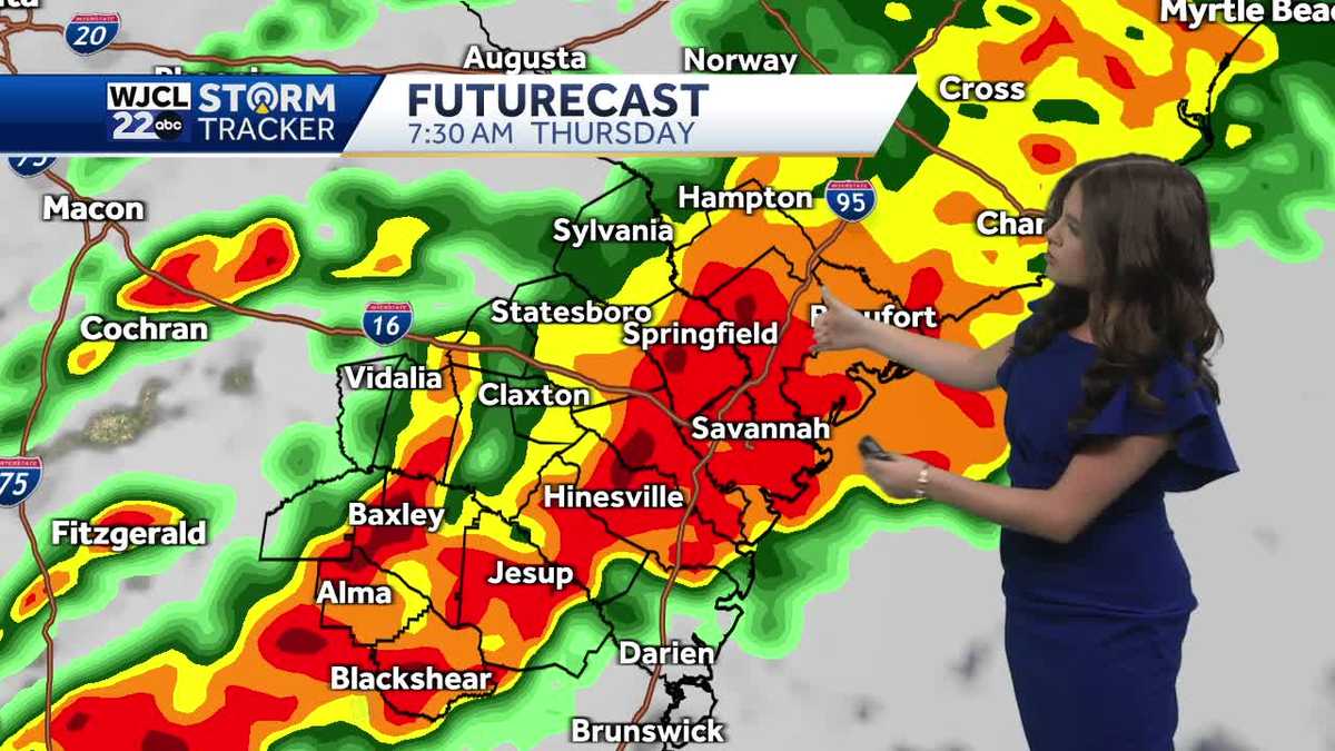 Georgia: Strong storms, heavy rain, wind impacting coast