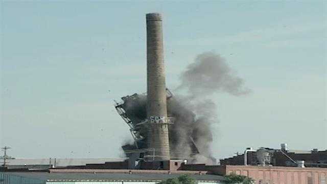 Former Champion Paper Mill smokestack demolished