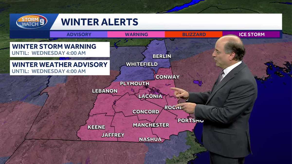 NH forecast video: Several inches of snow expected Tuesday