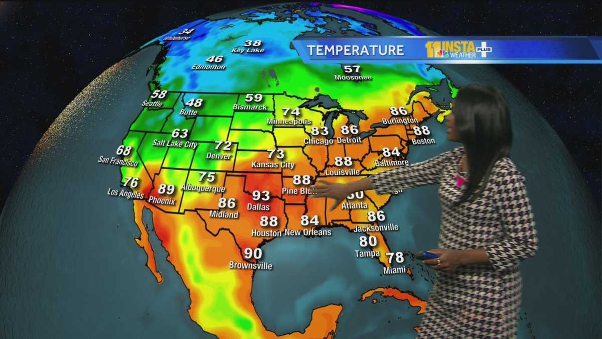 Mostly sunny, warm, humid on Monday