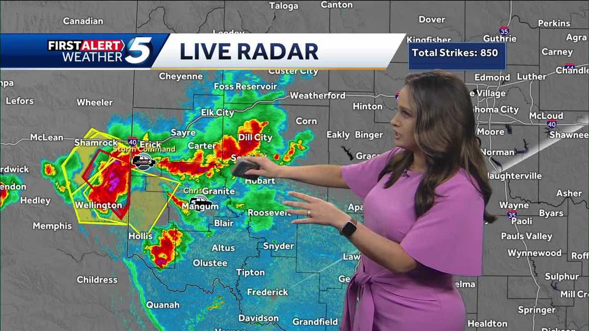 Severe storms move across southwest Oklahoma on Wednesday