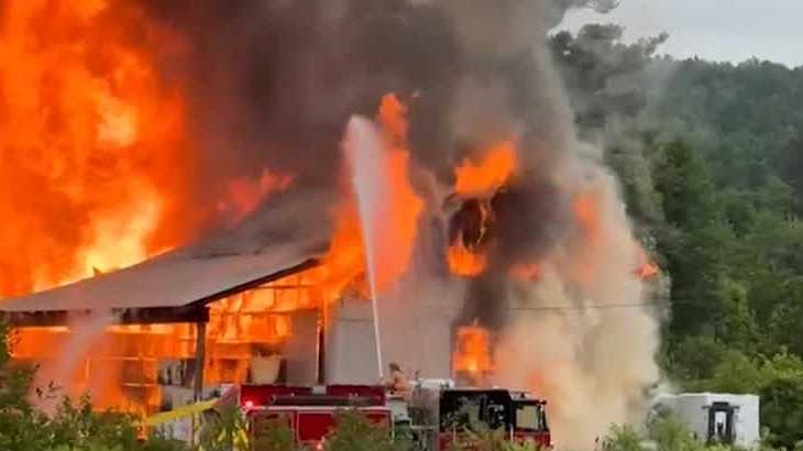 Fire destroys lumber storage facility in Littleton, New Hampshire