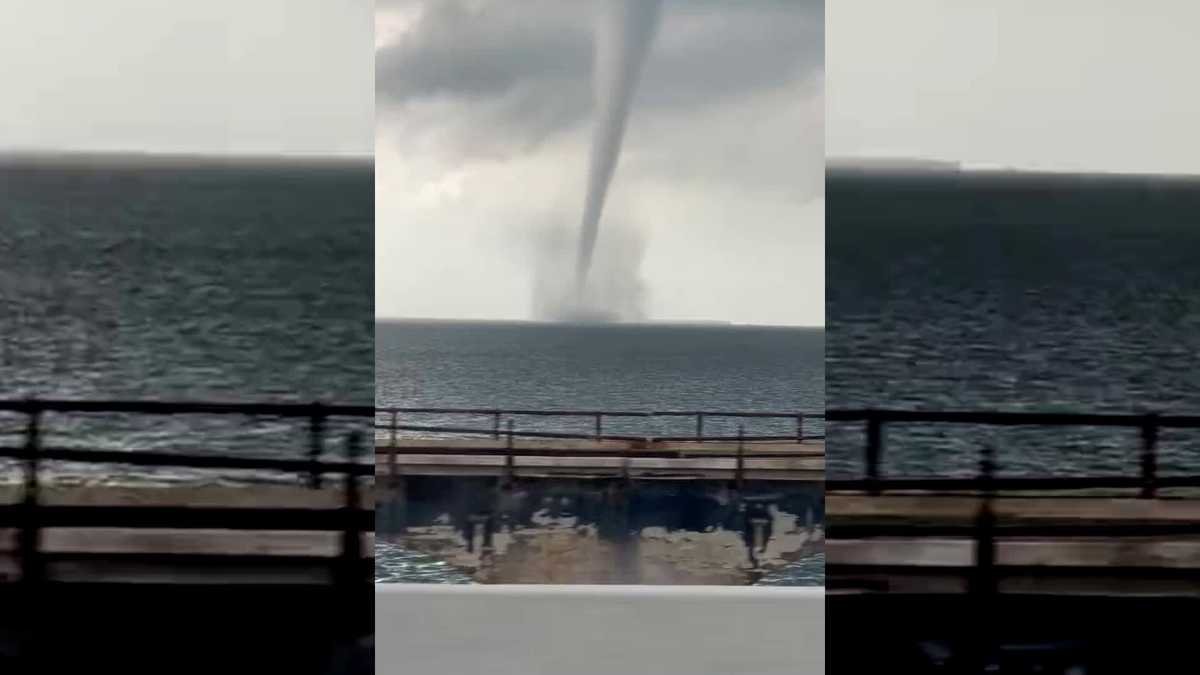 Waterspout seen near Seven Mile Bridge in Florida Keys