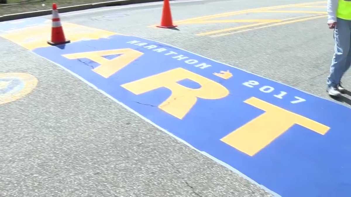 2017 Boston Marathon starting line painted