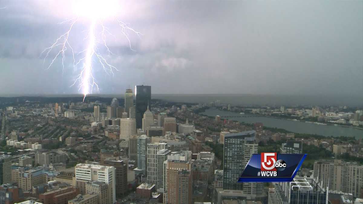 Video shows massive lightning bolt hitting Boston area Video shows massive lightning bolt hitting Boston area