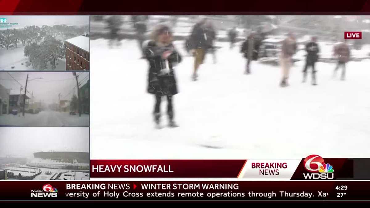 Jackson Square covered in snow, leading to snowball fight