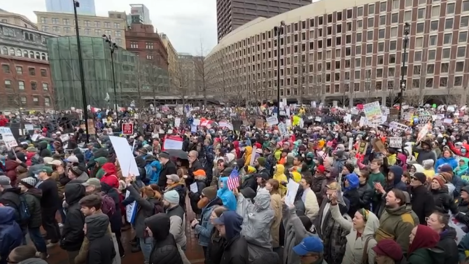 Tens of thousands of protesters gather for Boston 'Hands Off!' rally