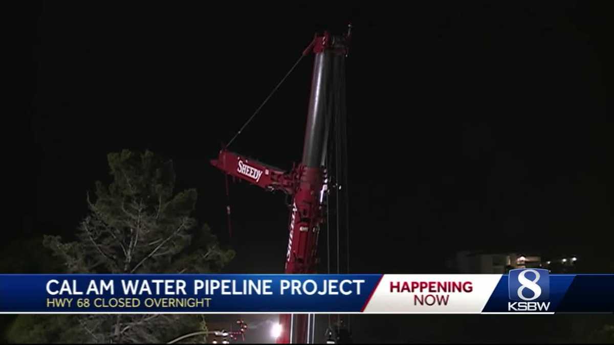 Water pipeline bridge over Highway 68 installed Tuesday night