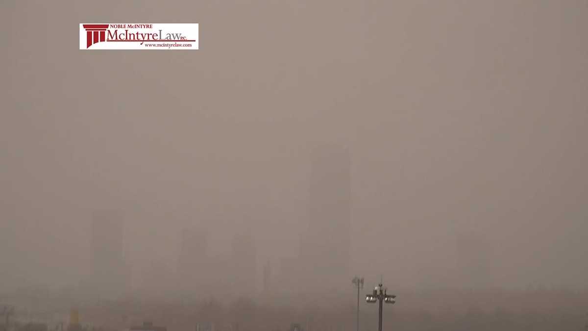 OKC dust brought in by wind almost blocks out view of Devon Tower