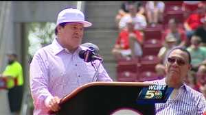 Pete Rose's No. 14 retired, posted up behind home plate at GABP