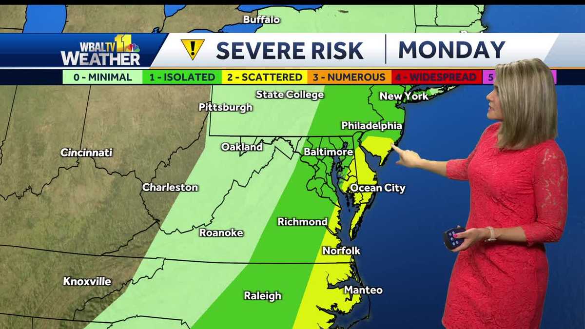 Higher humidity with severe afternoon thunderstorms Monday