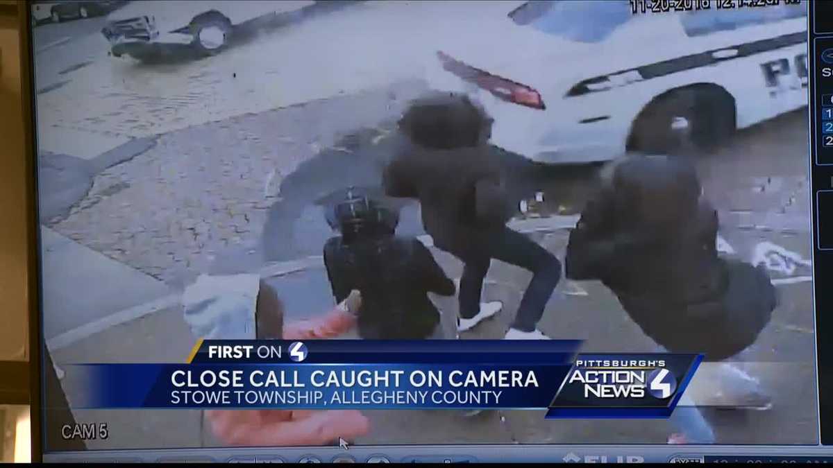 Police car involved in chase nearly hits kids caught on camera