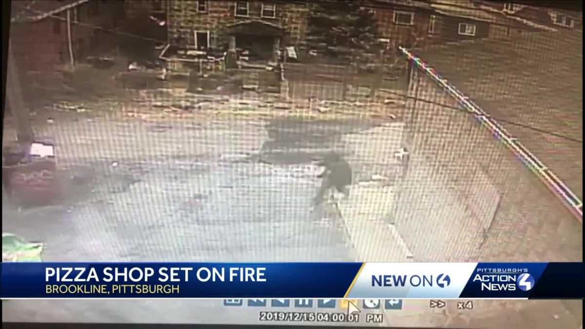 Video shows person attempting to set local pizza shop on fire