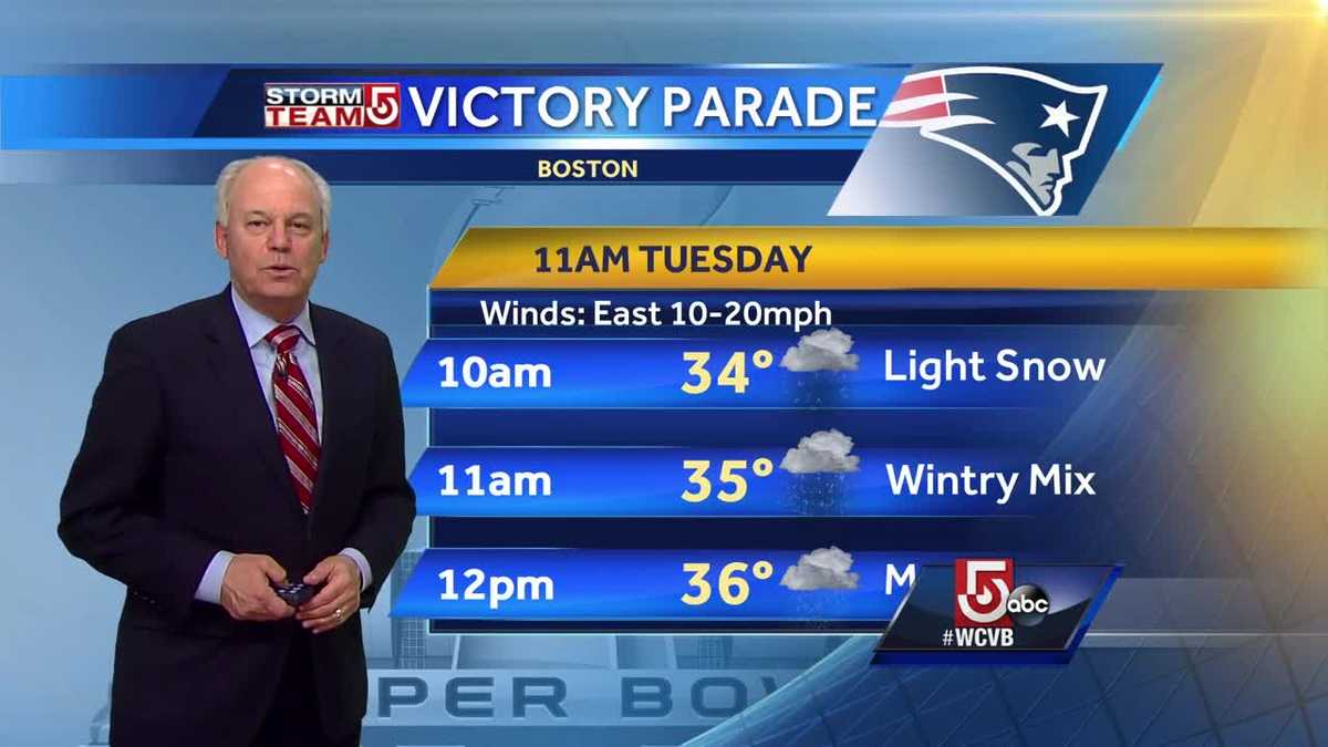 Snow, messy mix for Patriots victory parade
