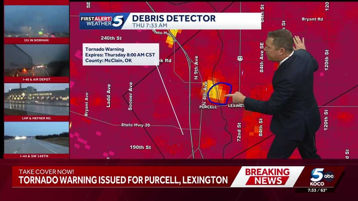 Radar confirms tornado debris near Purcell, Oklahoma