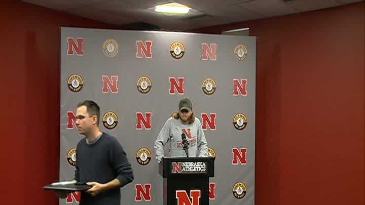 Sam Foltz speaks to the media following his Big Ten honor